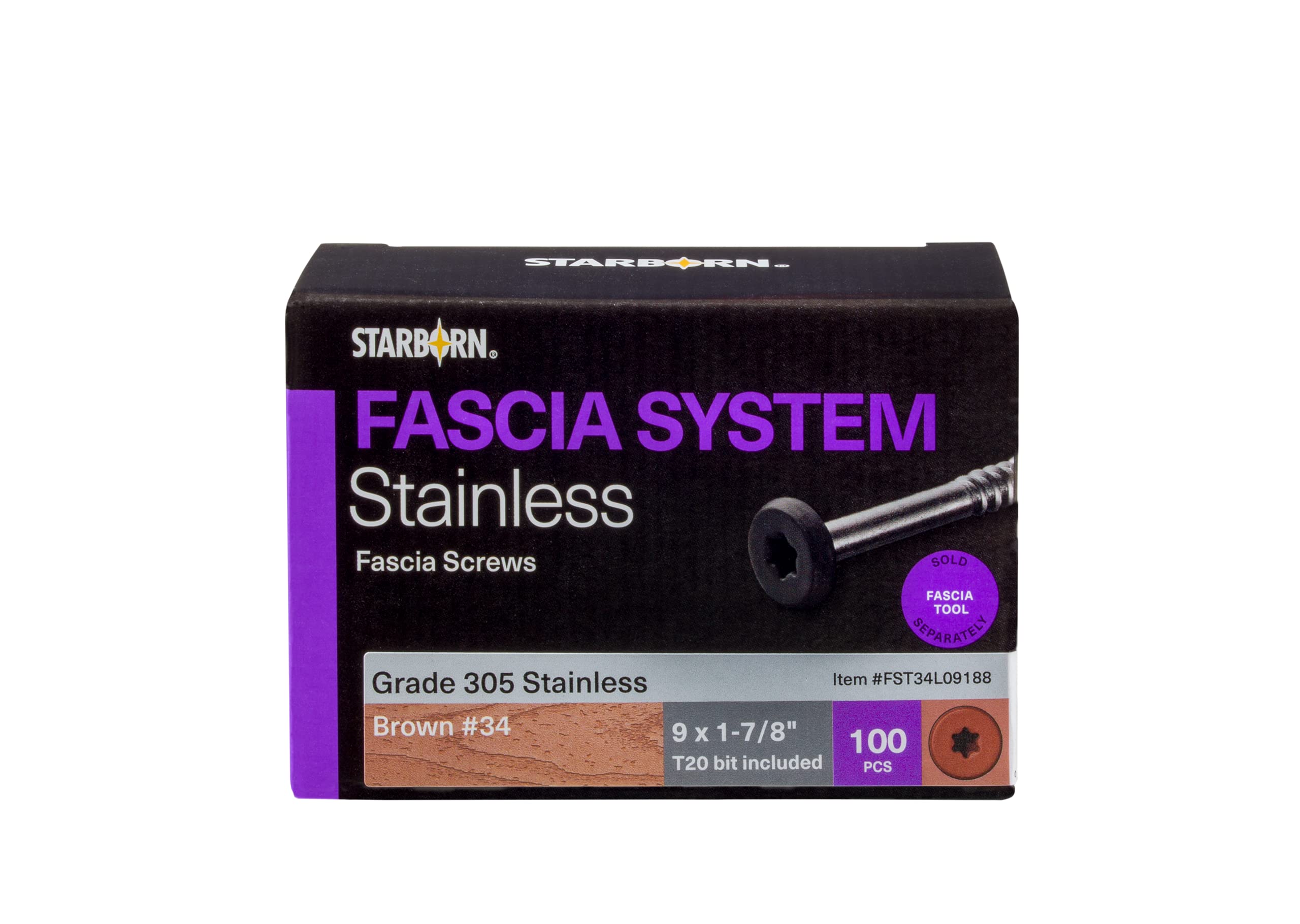 Headcote Stainless Steel Fascia Screws for Deck Installation 9 X 1-7/8" Torx Brown 100 Pieces