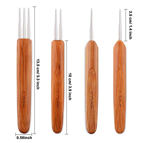 AlyBoto 6Pcs Dreadlock Accessories Dreadlock Crochet Hook Hair Locking Tool Crochet Needles for Hair Dreadlock Crochet Kit Bamboo Handle Crochet Set (6 Pieces/Pack)