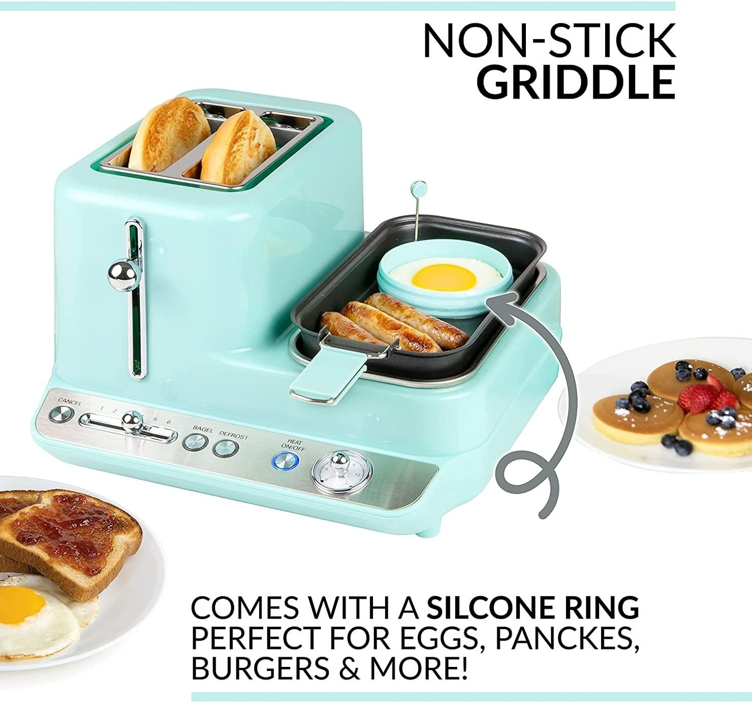 MONIK Classic Retro 3 in 1 Breakfast Station, 2 Wide Slot Toaster with Adjustable Bake Controls, 6 Capacity Egg Boiler