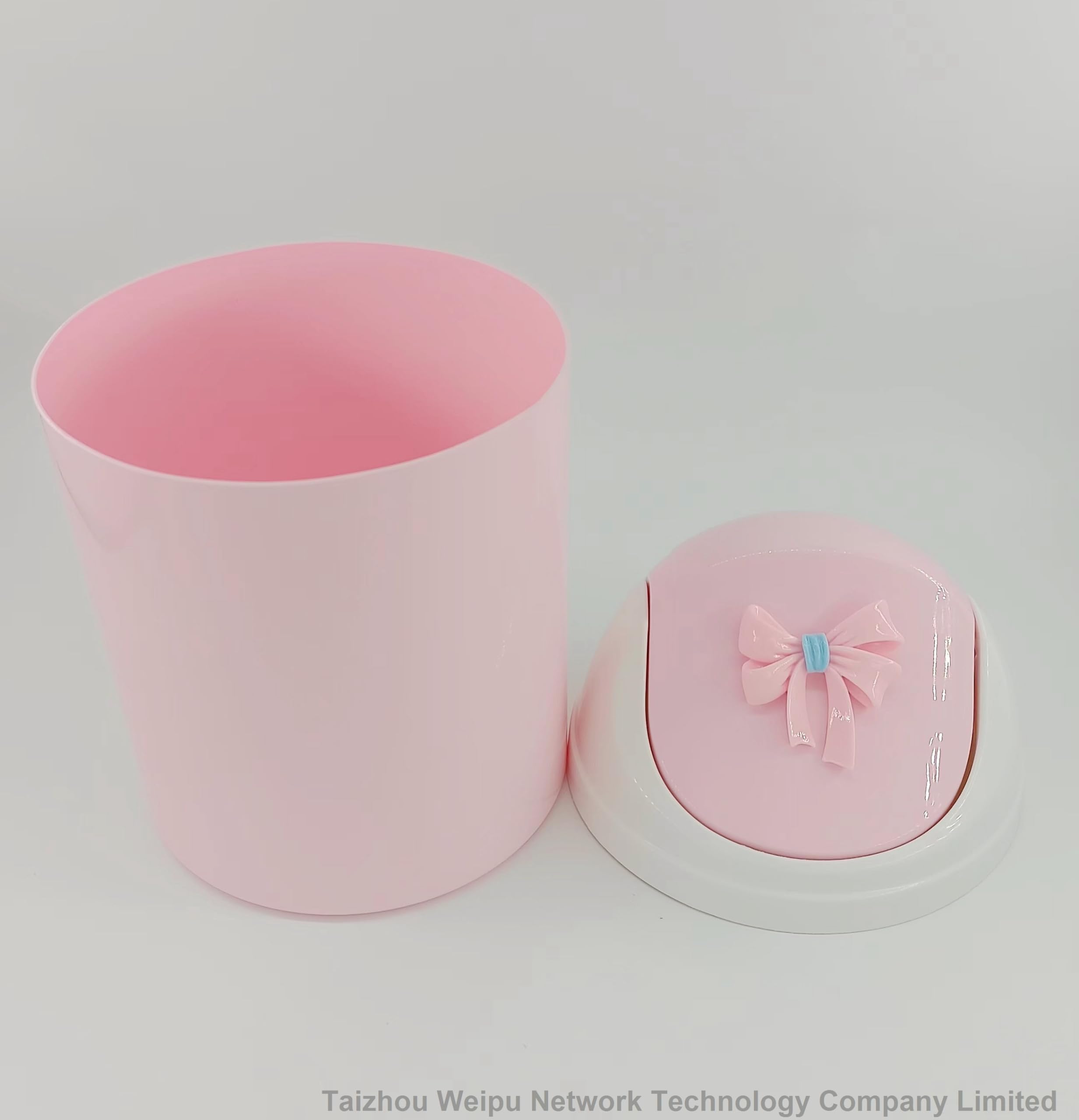 Girls Cute Pink Desktop Mini-Trash Bin Can Waste Bucket with Pink Bow(Rubber Bowknot)