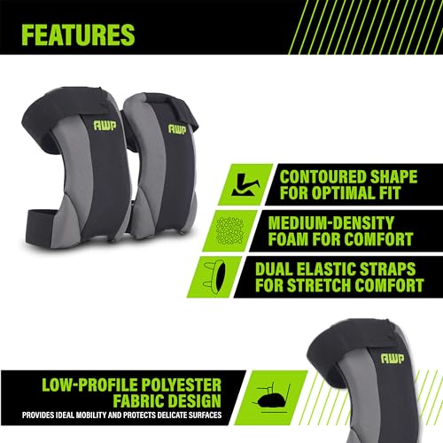 AWP Low-Profile Fabric Cap Work Knee Pads | Non-Marring Non-Scratching All-Day Comfort Knee Pads | One Size, yellow,black,grey