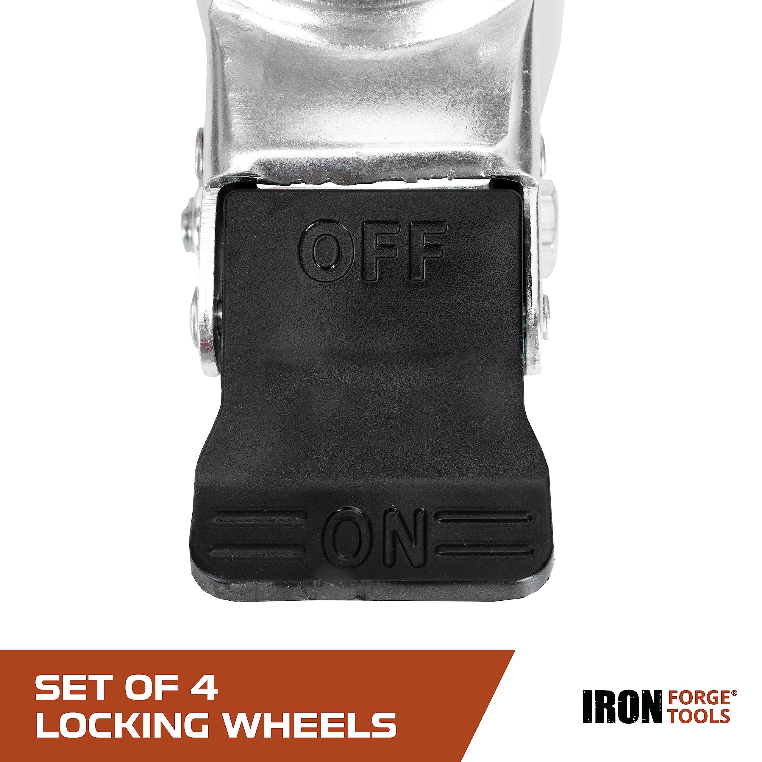 Iron Forge Tools Rolling Storage Rack Caster Wheels Heavy Duty - Set of 4 Locking Castor 3 Inch 530 lb Capacity for Boltless Self Locking Shelving Racks, Nylon and Steel Ball Bearing Wheels