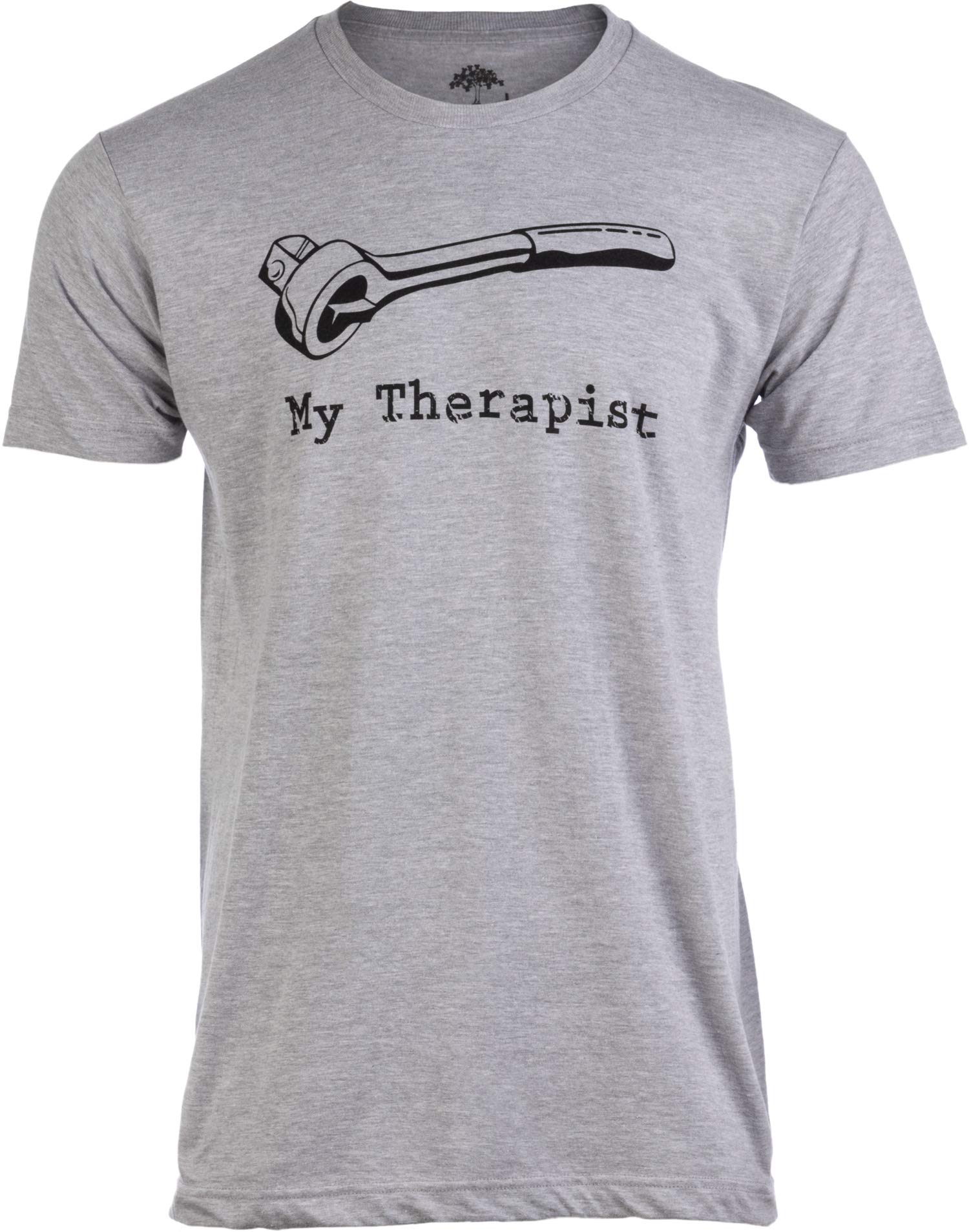 Ann Arbor T-shirt Co. My Therapist (Socket Wrench) | Funny Car Auto Racing Mechanic Manual Man T-Shirt-(Adult,XL) Heather Grey