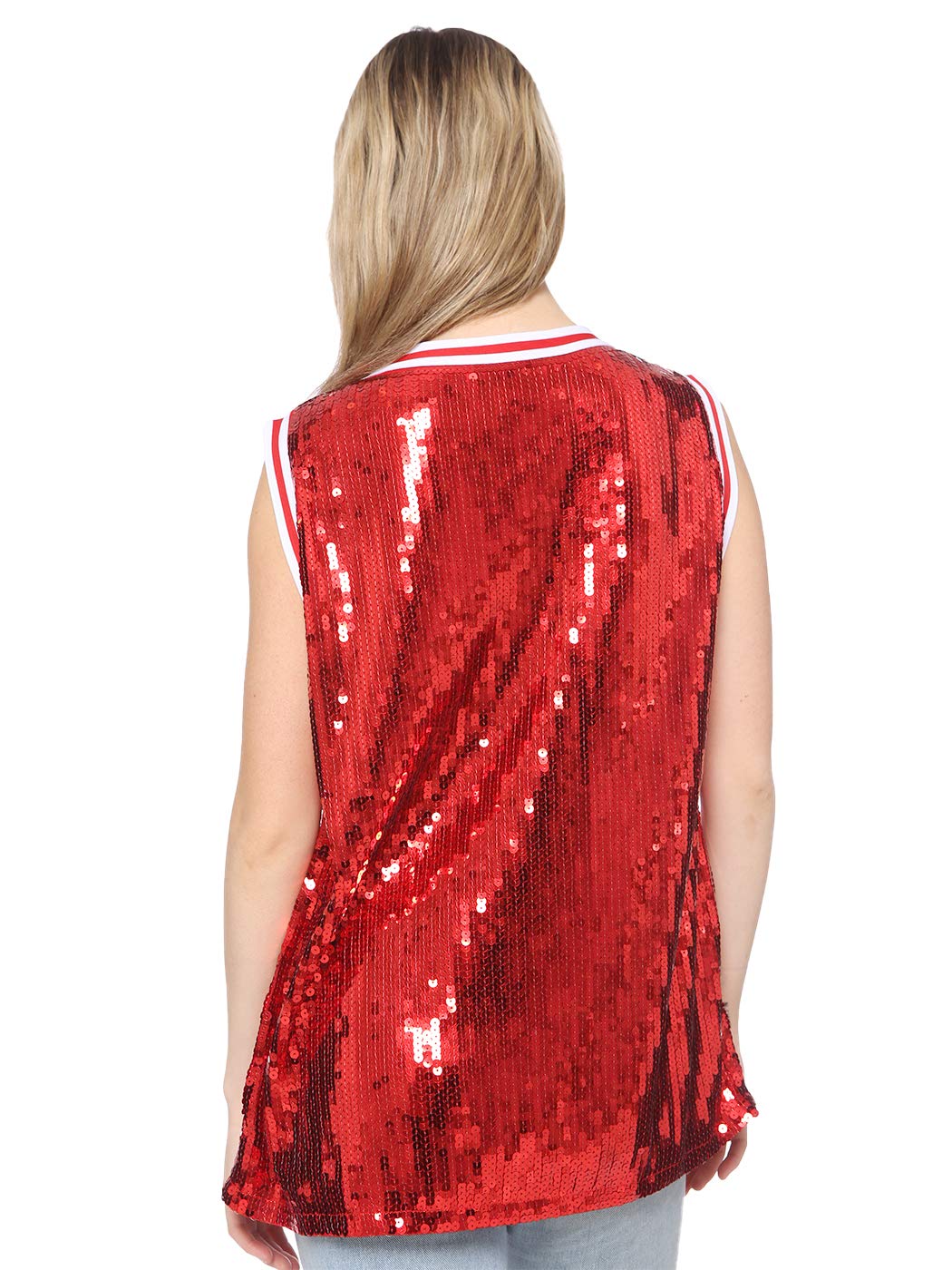 Anna-Kaci Sparkle Glitter Hip Hop T-Shirt Top Tunic Basketball Sequins Tank Vests, Red, Large