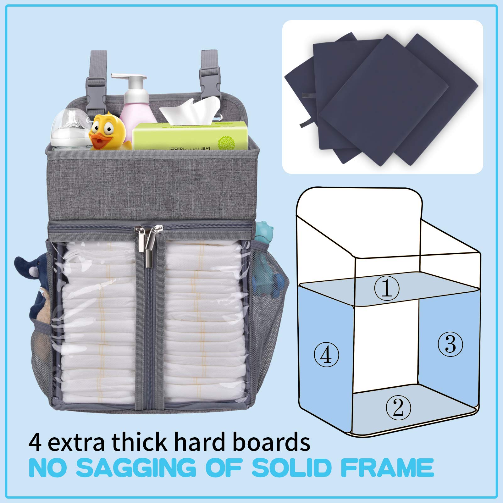 BAGLHER Hanging Diaper Organizer,Baby Diaper Organizer is Suitable for Hanging on Diaper Table, Nursery, and All Cribs. Baby Supplies Storage Diaper Rack, Diaper Stacker.Gray