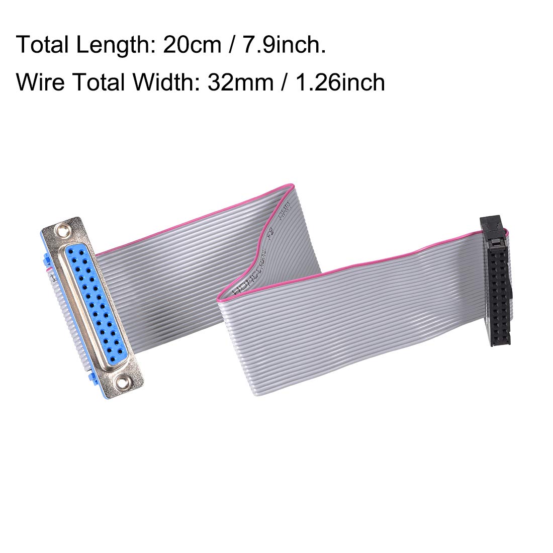 uxcell IDC Wire Flat Ribbon Cable DB25 Female to FC-26 Female Connector 2.54mm Pitch 20cm Length, 2pcs
