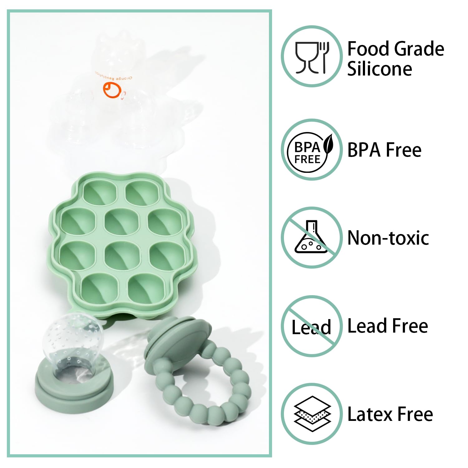 Baby Breastmilk Popsicle Molds with Fruit Food Feeder Set,Silicone Breastmilk Freezer Trays for Teething,Food Storage and Self Feeding,Include 6 Feeder Pacifier,BPA-Free