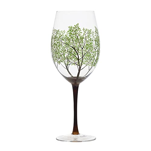 ART & ARTIFACT Four Seasons Tree Wine Glasses Set of 4 Unique Hand Painted Wine Glasses with Stem, 10 Inch, 22 Ounce