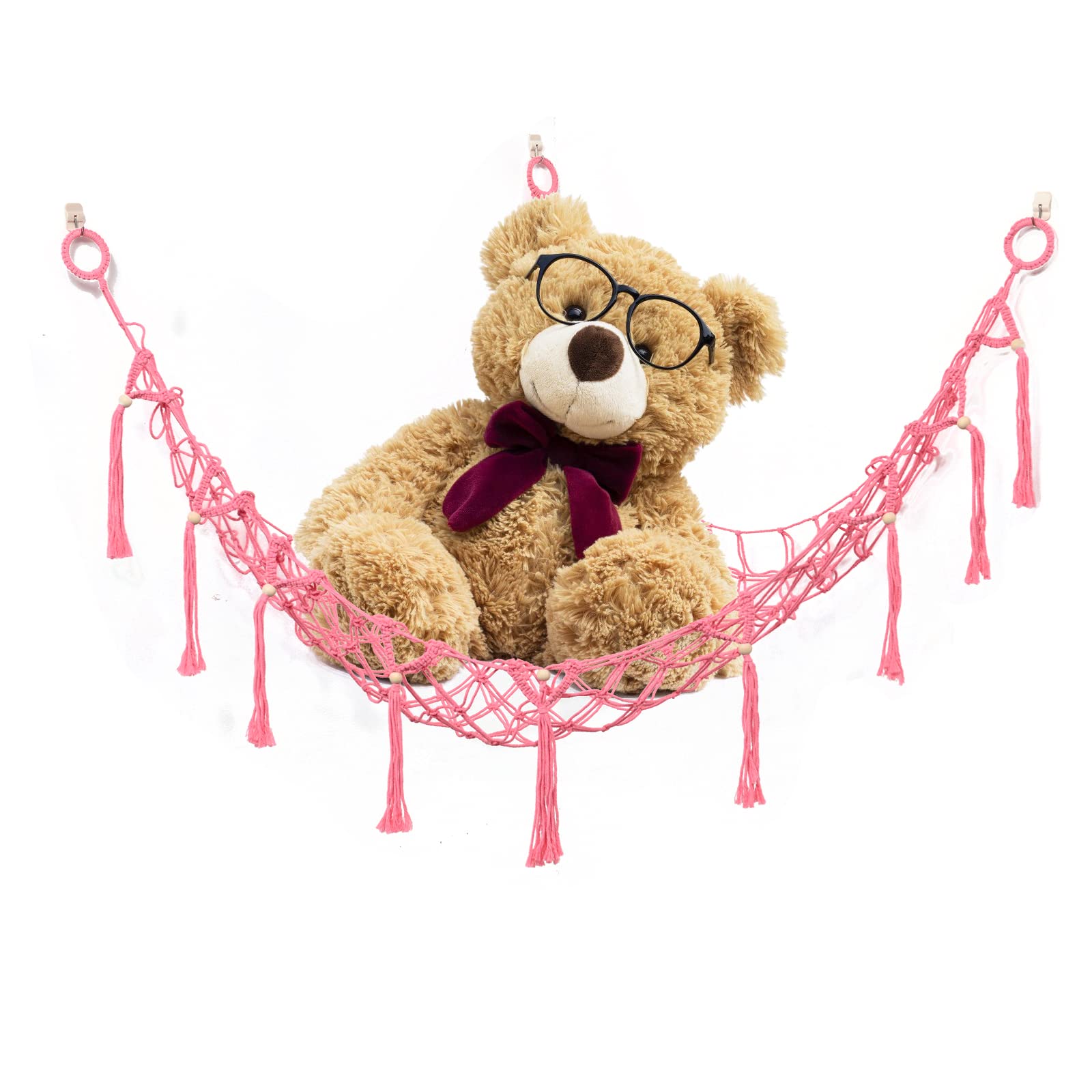ASunine Stuffed Animal Hammock Large, Stuffed Animal Toy Hammock Net Hanging, Corner Hanging Netting Storage Organizer for Stuffed Animal Toy(Pink)