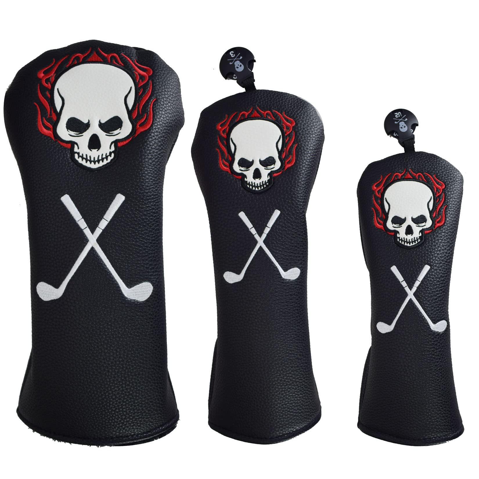 Asports Use Golf Head Cover, Golf Skull Skeleton Club Head Cover Fits Driver Fairway Wood Hybrid with Interchangeable Number Tag