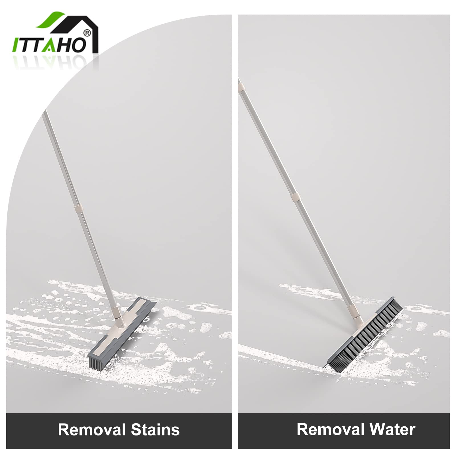 ITTAHO Rubber Broom Carpet Rake for Pet Hair Removal,55" Long Handle Fur Remover Broom with Silicone Squeegee, Carpet Hair Removal Tool for Carpet,Floor,Garage,Tile,Hardwood Floor,Garage