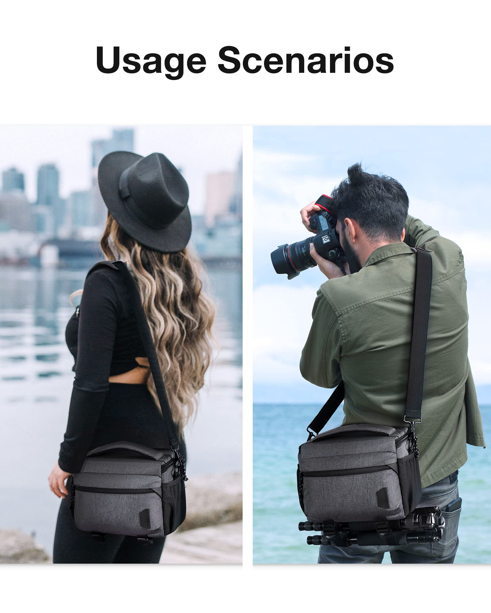 BAGSMART Camera Bag, Small Camera Case with Tripod Holder, Compact Camera Shoulder Bags for DSLR/SLR/Mirrorless Cameras, Waterproof Crossbody Camera Bag Women Men, Grey