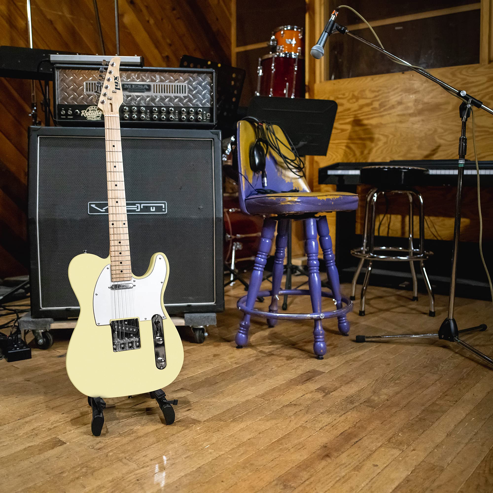 LyxPro 39” Electric Guitar TL Series, Full-Size Paulownia Wood Body, 3-Ply Pickguard, C-Shape Neck, Ashtray Bridge, Quality Gear Tuners, 3-Way Switch & Volume/Tone Controls, 2 Picks Included, White