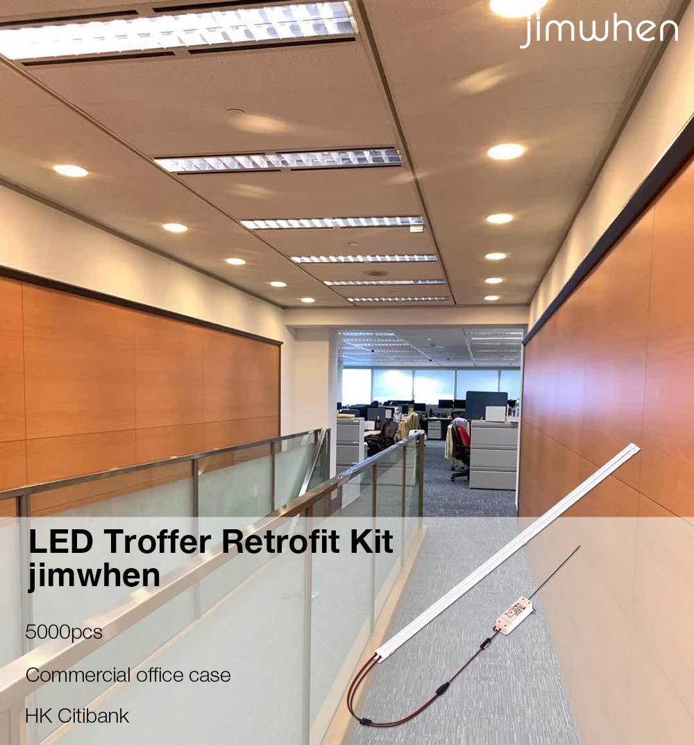 jimwhen 4FT LED Retrofit Kit,24W Magnetic LED Troffer Retrofit Kit 2x4 FT,3600LM,5000K Daylight White, T8 T10 T12 Fluorescent Replacement, NOT Dimmable, 1 Driver 2 Tubes Per Kit