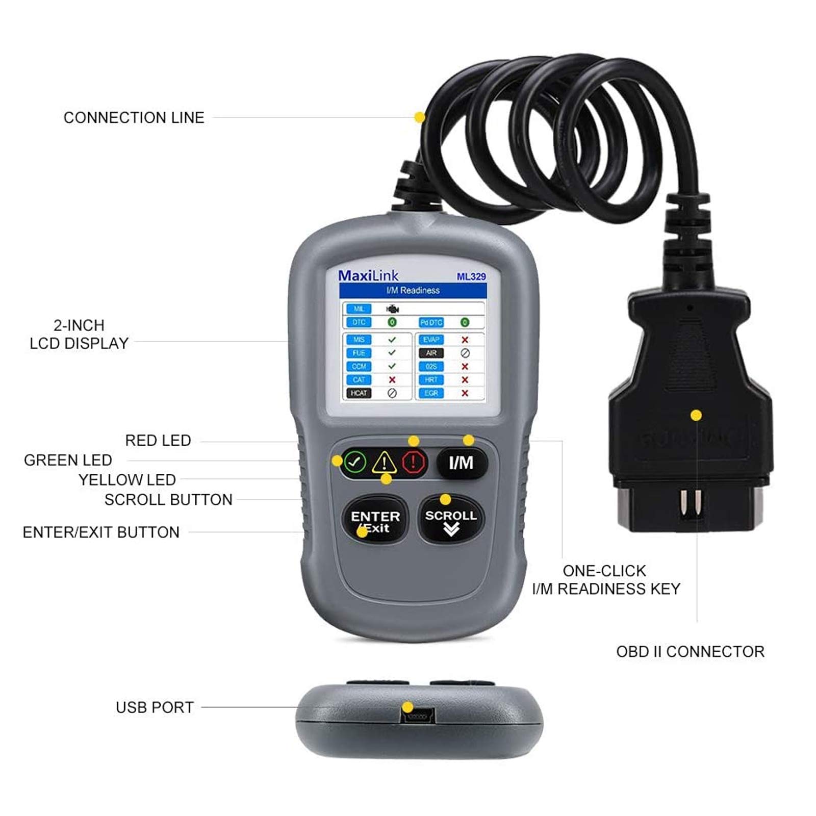 Autel ML329 OBD2 Scanner Advanced Version of AL319 Code Reader AutoVin Function Engine Fault CAN Scan Tool with Patented One-Click I/M