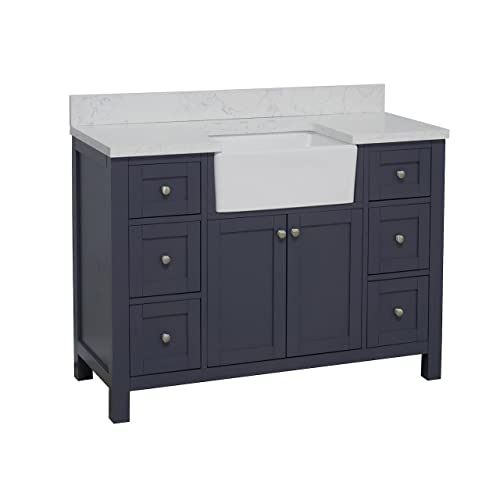 Yorkshire 48-inch Farmhouse Bathroom Vanity (Engineered Marble/Marine Gray): Includes Marine Gray Cabinet with Engineered Marble Countertop and White Apron Sink