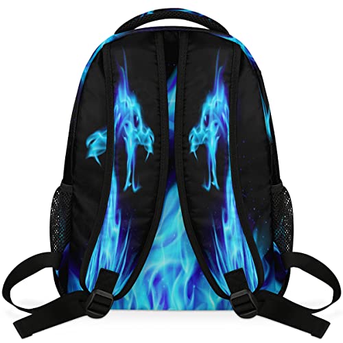 Blue Flame Dragon Head Laptop Backpack Travel Bag Basic Durable Daypack Large Capacity Travel Essentials Accessories for Men Women Adults