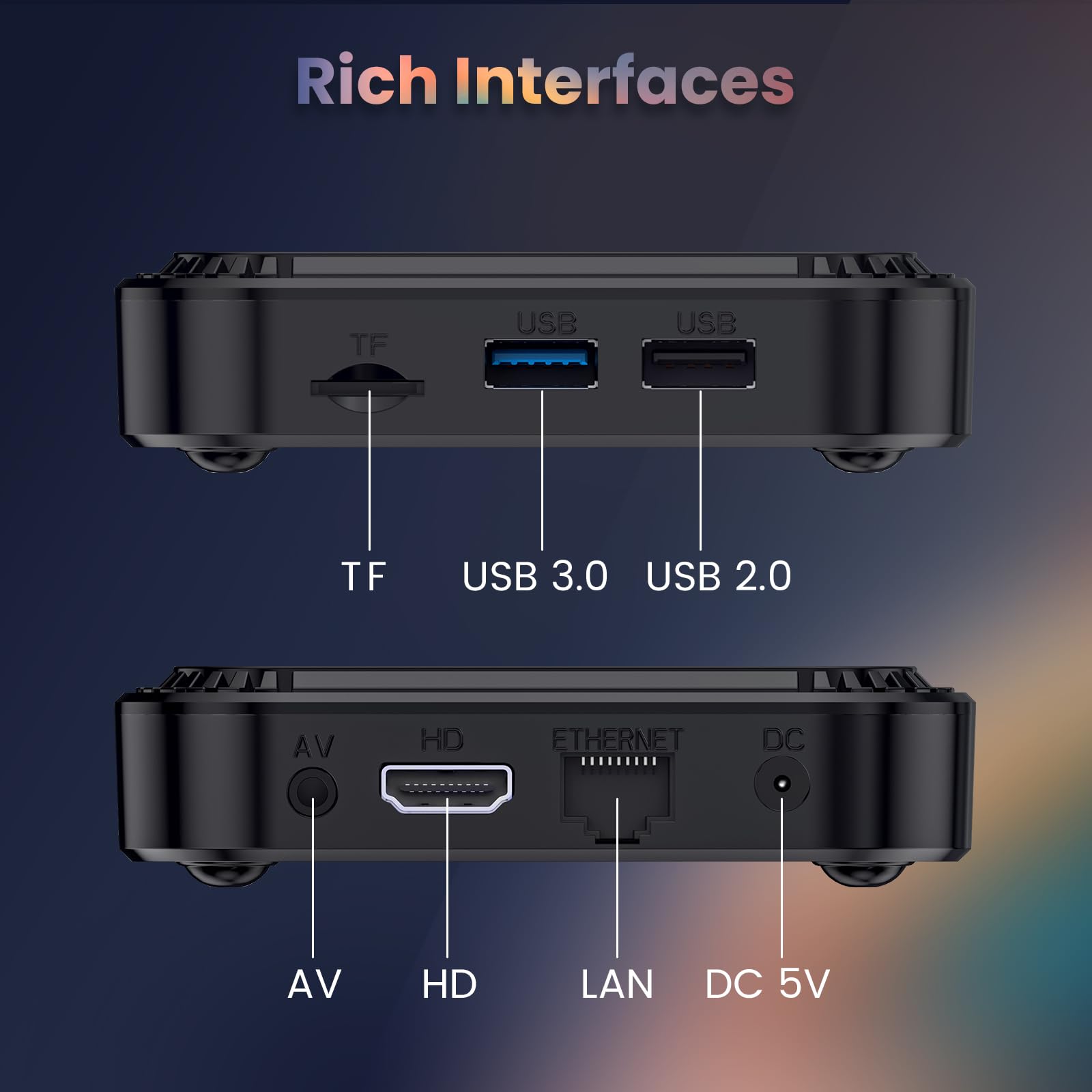 Android TV Box 13.0 4GB RAM 64GB ROM RK3528 WiFi 6 Smart TV Box RGB Light Set Top Box BT5.0 Ultra HD 1080P 4K 8K HLG Mode HDR10+ WiFi 6 USB 3.0 Android Box with Mini Wireless Backlit Keyboard
