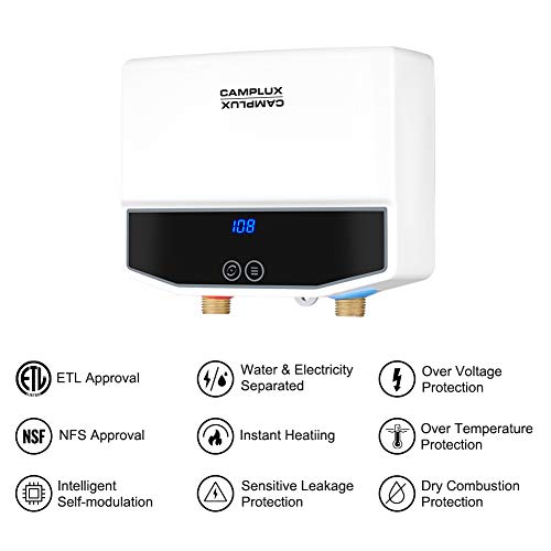 CAMPLUX Tankless Water Heater Electric with LED Display 120V Instant Water Heaters Under Sink 3.5kw TE04