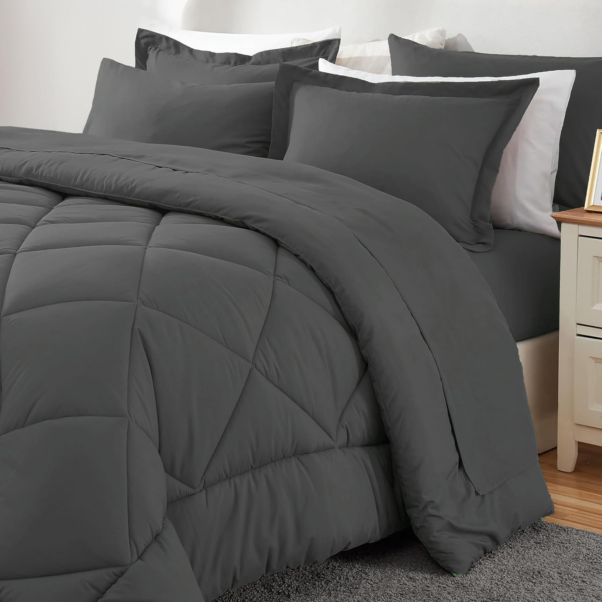 Sleepdown Bed in a Bag Twin Comforter Set with Sheets - 5 Piece, All Season Kids Twin Bedding Sets with Comforter Set for Girls and Boys, Flat Sheet, Fitted Sheet, Pillowcase & Sham (Dark Gray, Twin)