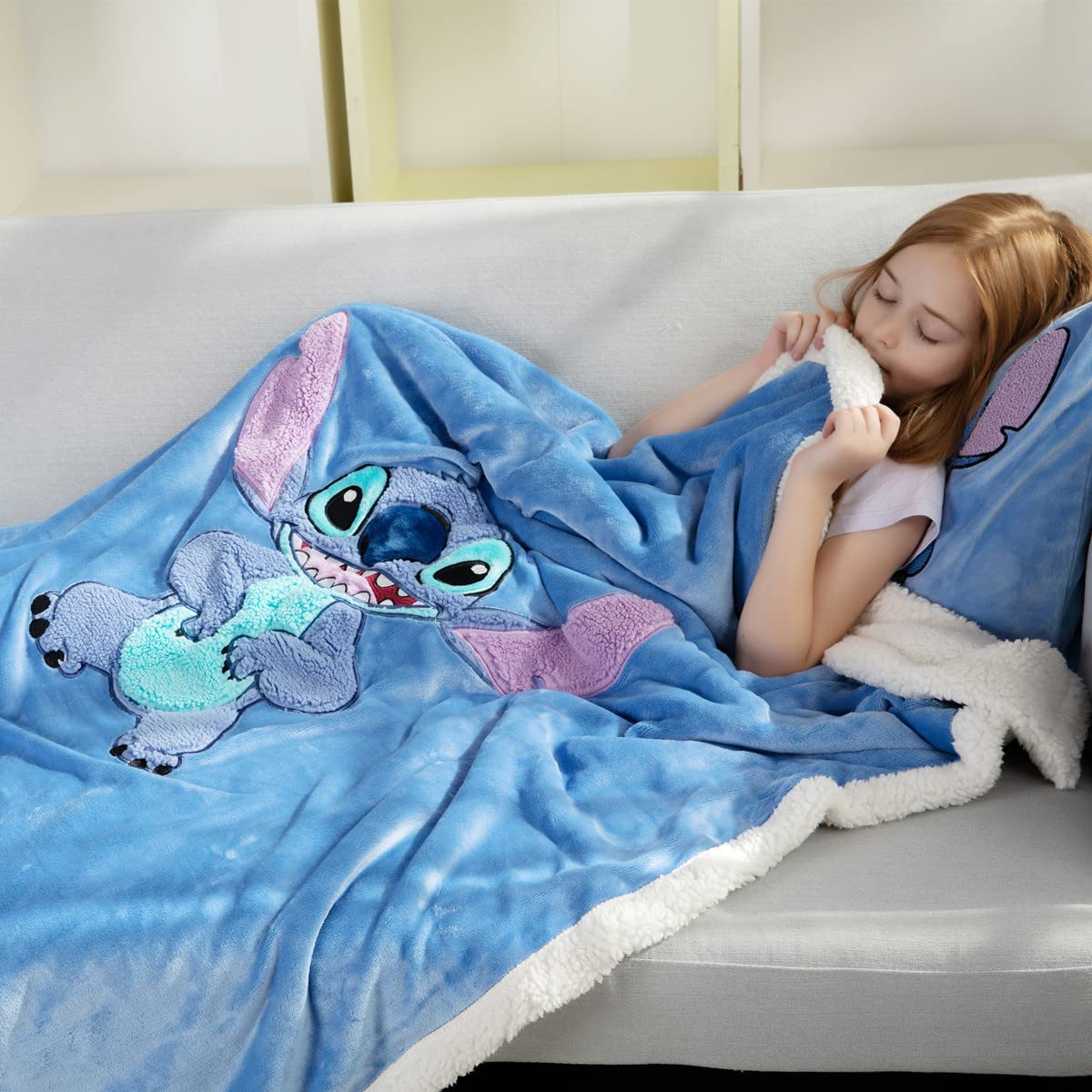 COSUSKET Kids Throw Blanket, 3D Cartoon Embroidery Sherpa Blanket Boys Girls Gifts