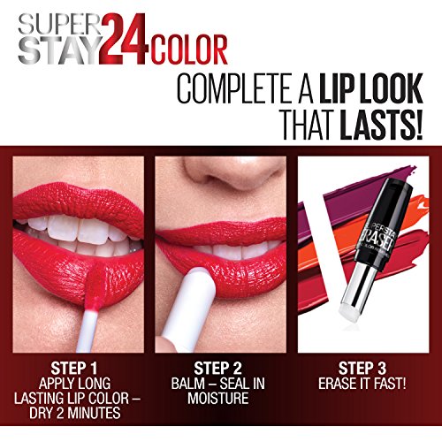 Maybelline Super Stay 24, 2-Step Liquid Lipstick Makeup, Long Lasting Highly Pigmented Color with Moisturizing Balm, Relentless Ruby, Ruby Red, 1 Count