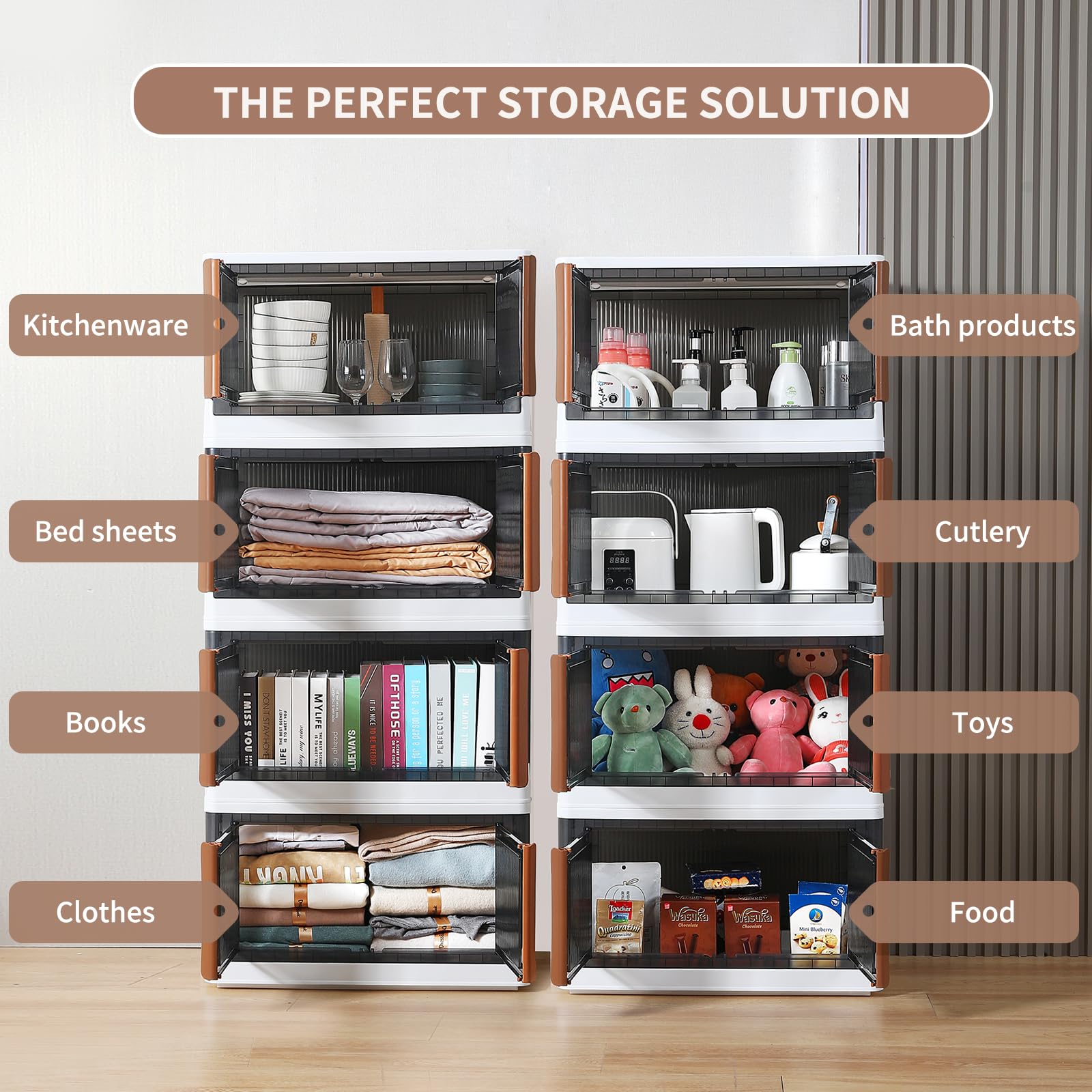 Closet Organizers and Storage - Storage Bins with Lids & Wheels 19 Gal, Collapsible Stackable Storage Bins, Trunk Organizer Folding Storage Box for Office, Home, Dorm Room Essentials,4 Pack