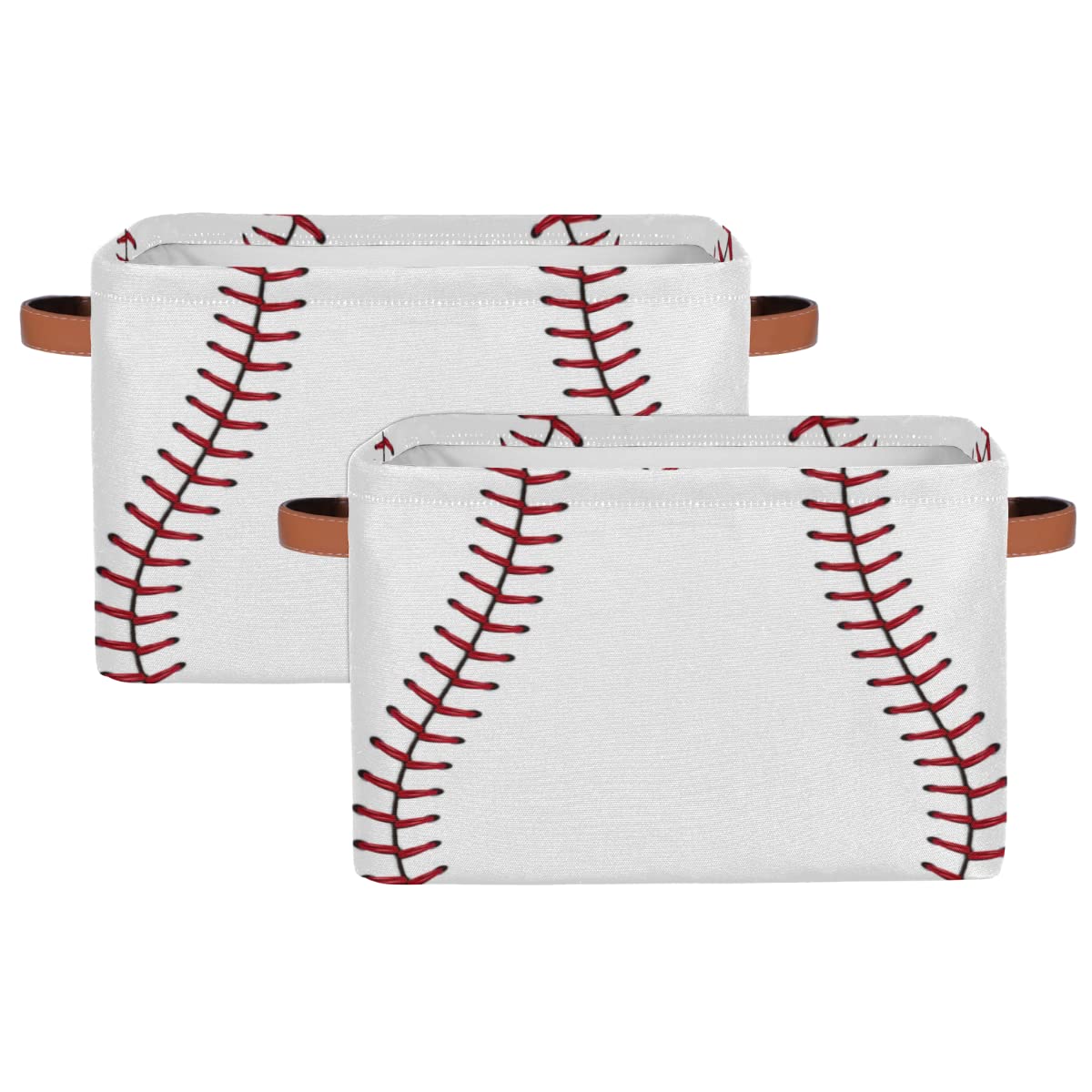 AUUXVA Baseball Stitches Laces Storage Bins Baskets Fabric Laundry Baskets, Red Softball Storage Cube Boxes Organizer Bag Bin for Toy Organizing Book Storage Shelves Nursery Closet