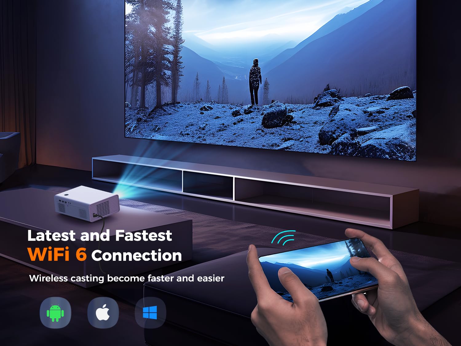 Auto Focus & Auto Keystone with WiFi 6 and Bluetooth 5.2, Agreago Native 1080P 4K Supported Outdoor Projector with Screen, Home Projector Compatible with iOS/Android/HDMI/USB/TV Stick