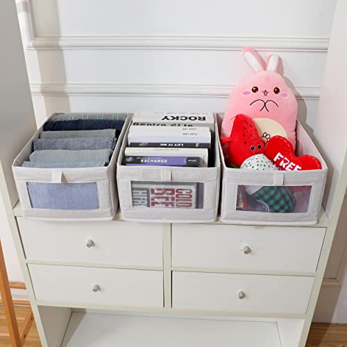 BDZBREN 4Pack Linen Storage Bins,Storage Containers for Organizing Clothing, Jeans, Toys, Shelves, Closet, Wardrobe - Closet Organizers and Storage,Foldable Large Storage Boxes Baskets with Window