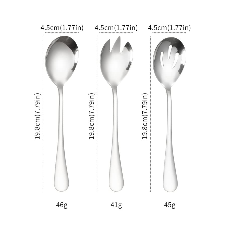 ARFUKA Salad Servers Stainless Steel Salad Serving Set Salad Spoon and Fork Set Kitchen Cooking Utensil Cutlery Gifts Silver, Set of 6