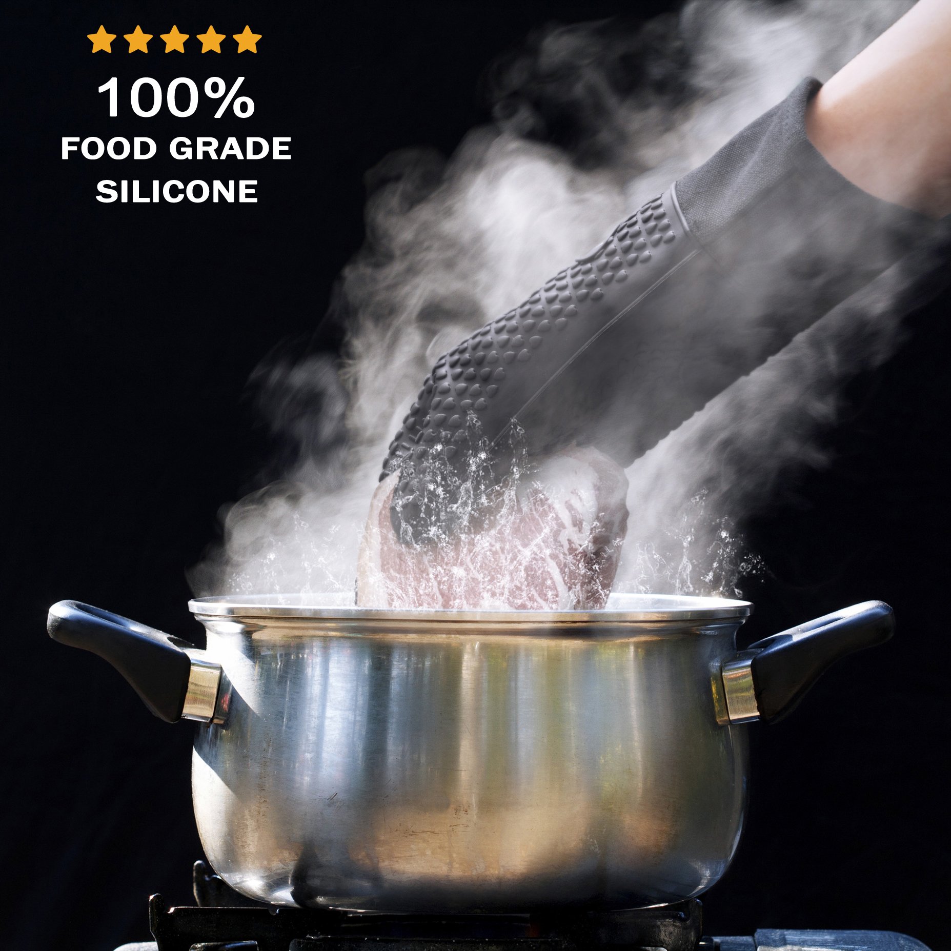 Auzilar Silicone Cooking Gloves, Grilling Gloves, Heat Resistant Gloves BBQ Kitchen Silicone Oven Mitts, Long Waterproof Non-Slip Potholder for Barbecue, Cooking, Baking