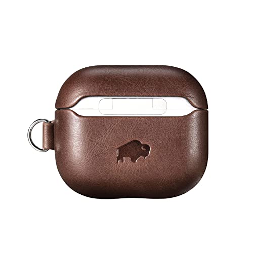 BlackBrook Airpods 3 Case, Hudson Detachable Premium Genuine Leather Protective Hard Case Cover with Fastener Clip and Attachment for Apple AirPods 3 (Brown)