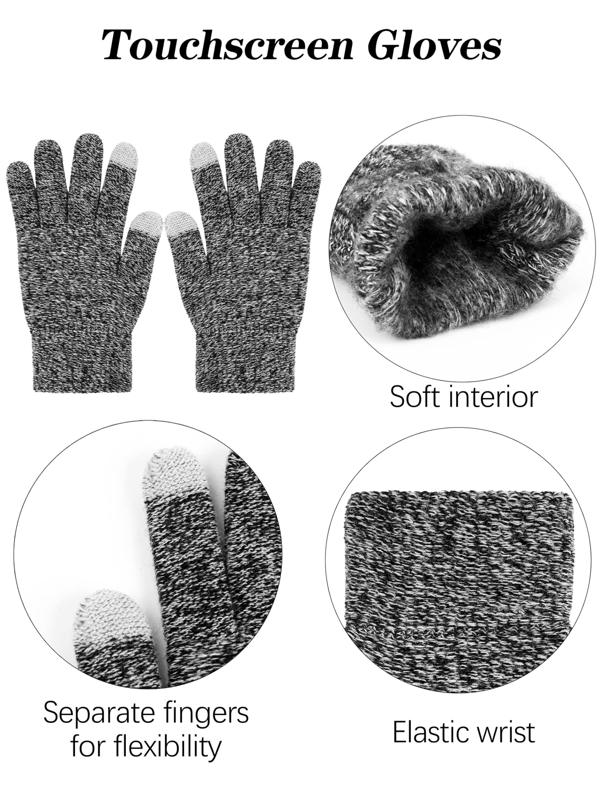 Aneco Winter Warm Knitted Scarf Beanie Hat and Gloves Set Men & Women's Soft Stretch Hat Scarf and Mitten Set