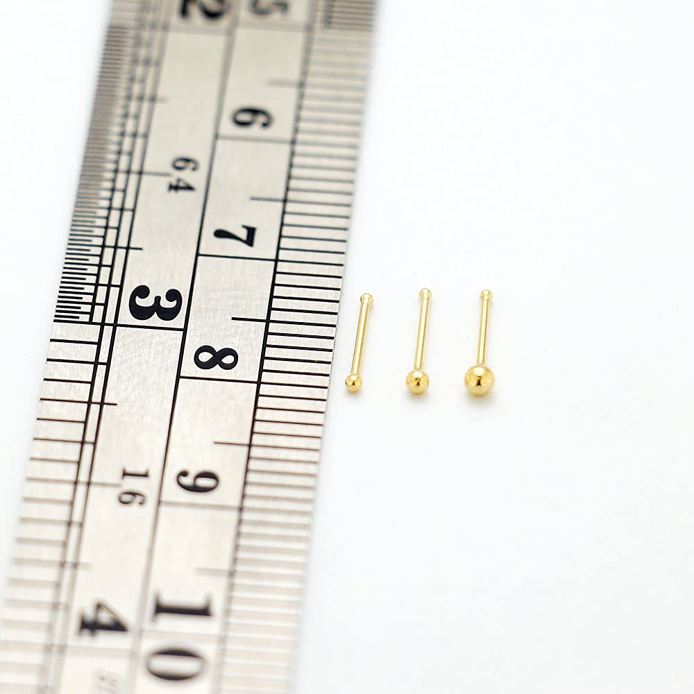 AtoZ Piercing - 9K Solid Yellow Gold 1.5MM Plain Ball Top 22 Gauge Ball End Nose Stud Piercing Jewelry