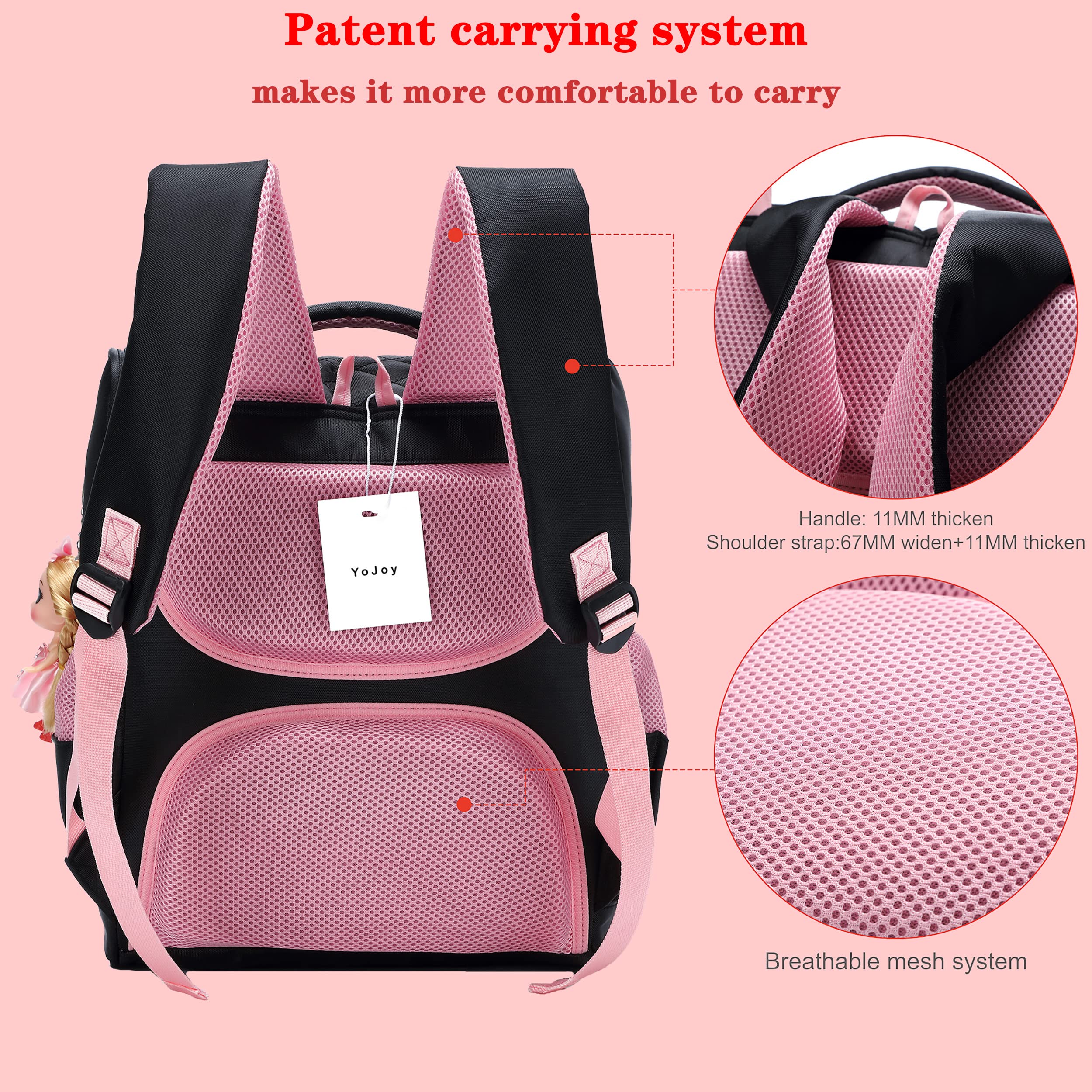 Backpacks for Girls,Kids Backpack Cat Face Backpack for Teen Girls Backpack for Girls Elementary School (Black Set-Large)