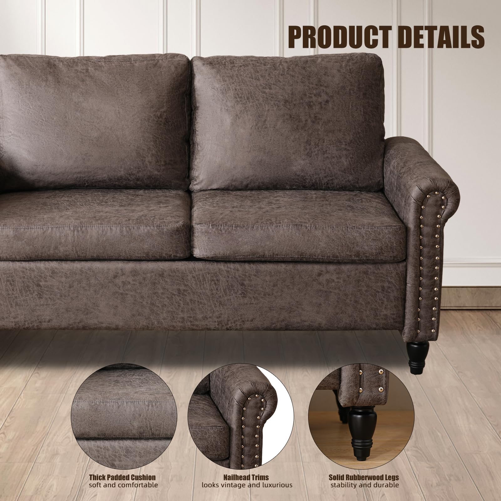 J.C.UP 57’’ Loveseat Sofa Couch,Love Seat for Small Spaces, Upholstered 2 Seat Sofa Couches, Small Sofas with Solid Wood Legs Suitable for Living Room, Bedroom, Apartment