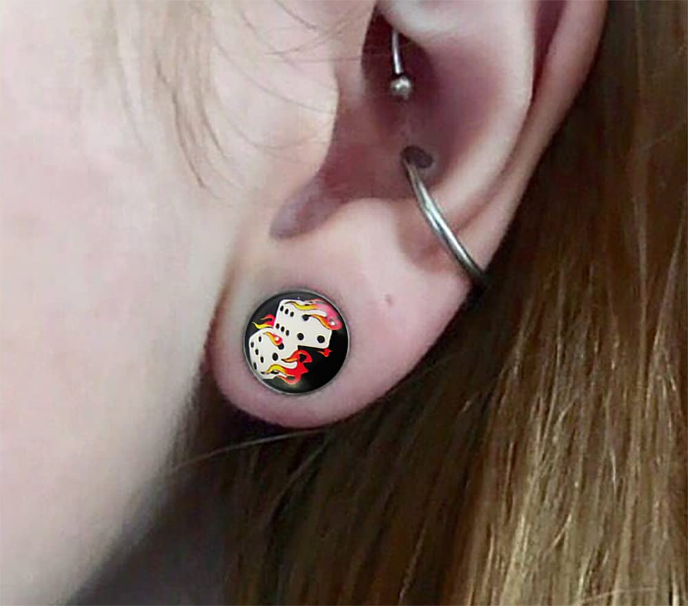 AtoZ Piercing 0 Gauge - 8MM Bruning Dice Logo 316L Surgical Steel Internally Threaded Flesh Tunnel - Sold by Piece
