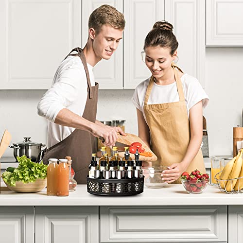 ATsense Lazy Susan Organizer, 10 Inch Lazy Susan Turntable for Cabinet Table, Lazy Susan Spice Rack with Non-Slip Pad, Rotating Organizer for Bathroom Refrigerator Kitchen Pantry (Metal, Black)