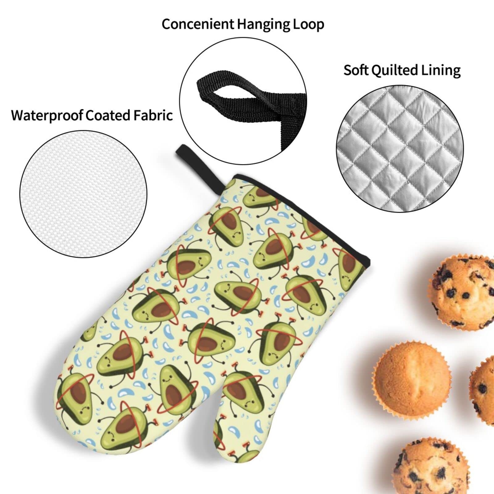 Avocado Oven Mitts and Pot Holders Heat Resistant 4 Pcs Sets Waterproof Non-Slip for BBQ Cooking Baking Grilling