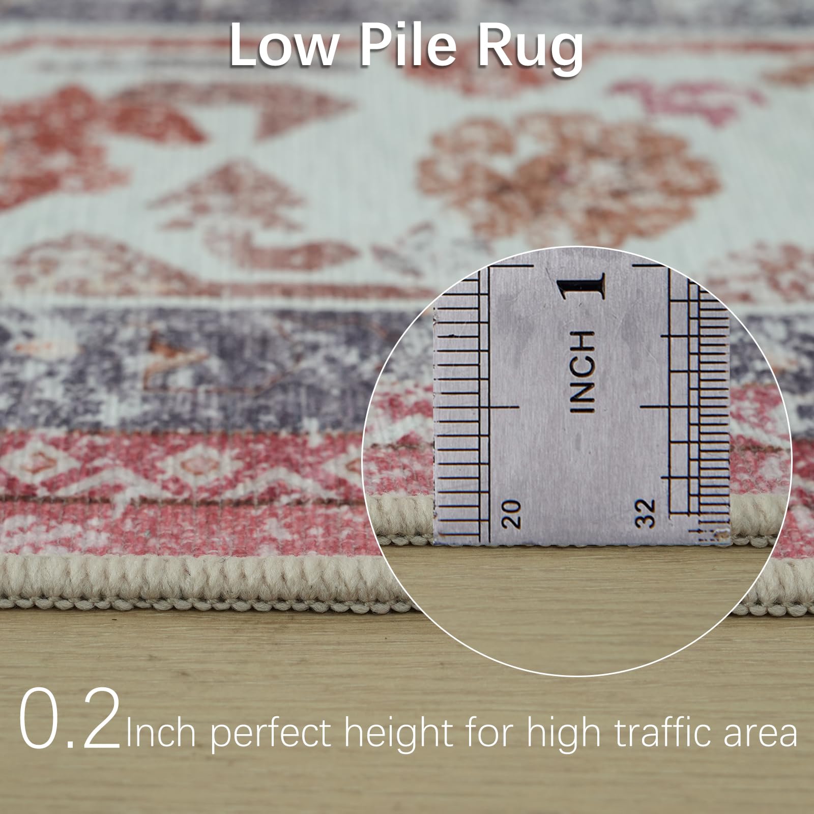 BRICHOEE 8x10 Rugs for Living Room Boho Washable Rug Large Non-Slip Distressed Area Rug Oriental Neutral Print Floor Rug Indoor Stain Resistant, Berry Multi