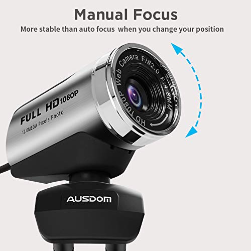 AUSDOM Full HD 1080P Wide Angle View Webcam with Anti-Distortion, AW615 USB Computer Camera,90-Degree FOV, auto Low-Light Correction, Plug and Play for Zoom/Skype/Teams,Conferencing and Video Calling