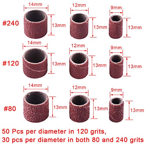 AUSTOR 345 Pcs Sander Drum Kit - 330 Pcs Nail Sanding Drum Sleeves(80#/120#/240#) 12 Pcs Drum Manrels 2 Pcs Self-Tightening Drill Chuck and 1 Pc Combination Wrench for Dremel Rotary Tool