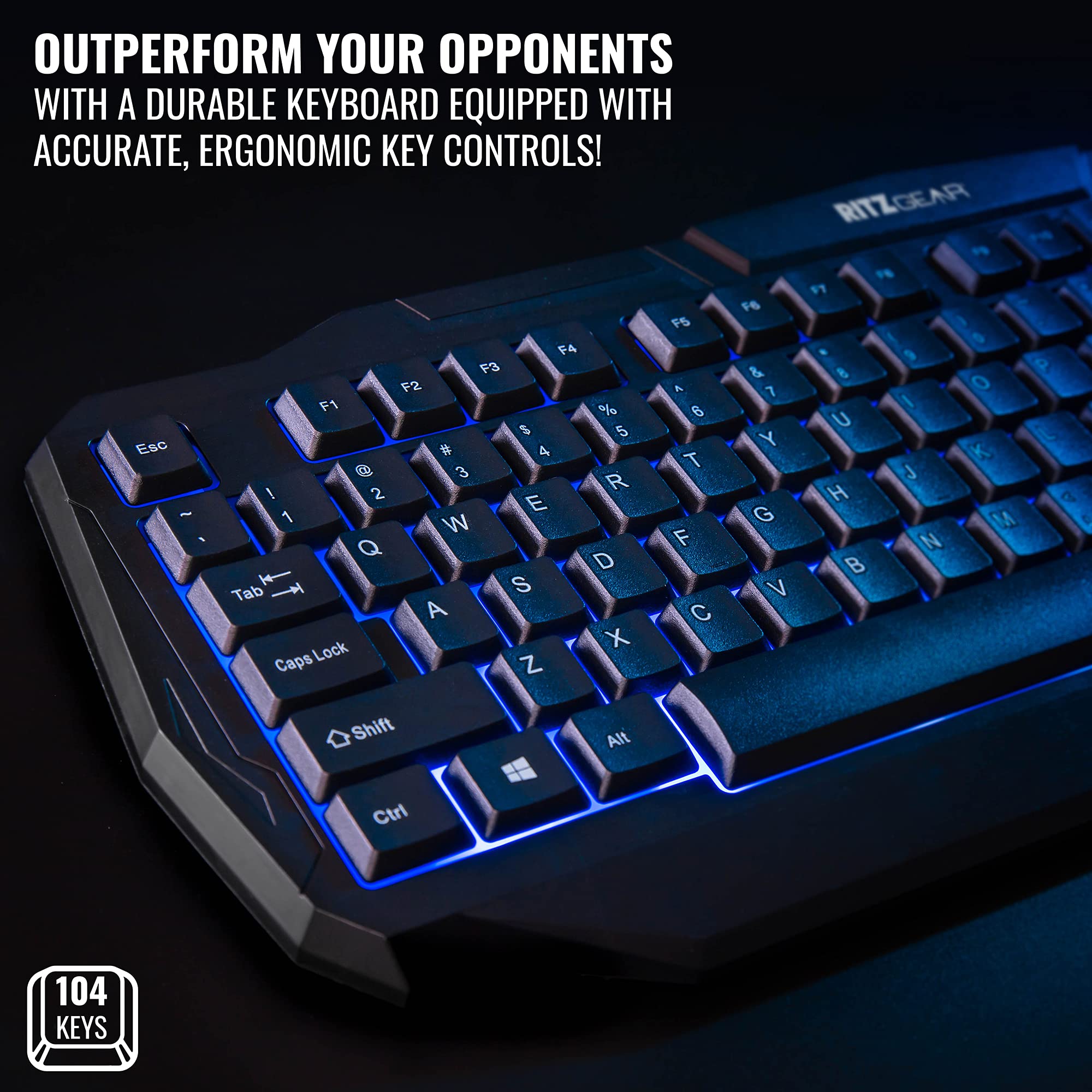 RitzGear Blue Gaming Accessories Kit I 4-in-1 LED Combo with Multimedia Keyboard, Optical Mouse, Mouse Pad & Headset with Adapter with CR3-X White Monitors and 24 Pack Acoustic Soundproof Wedge Panels