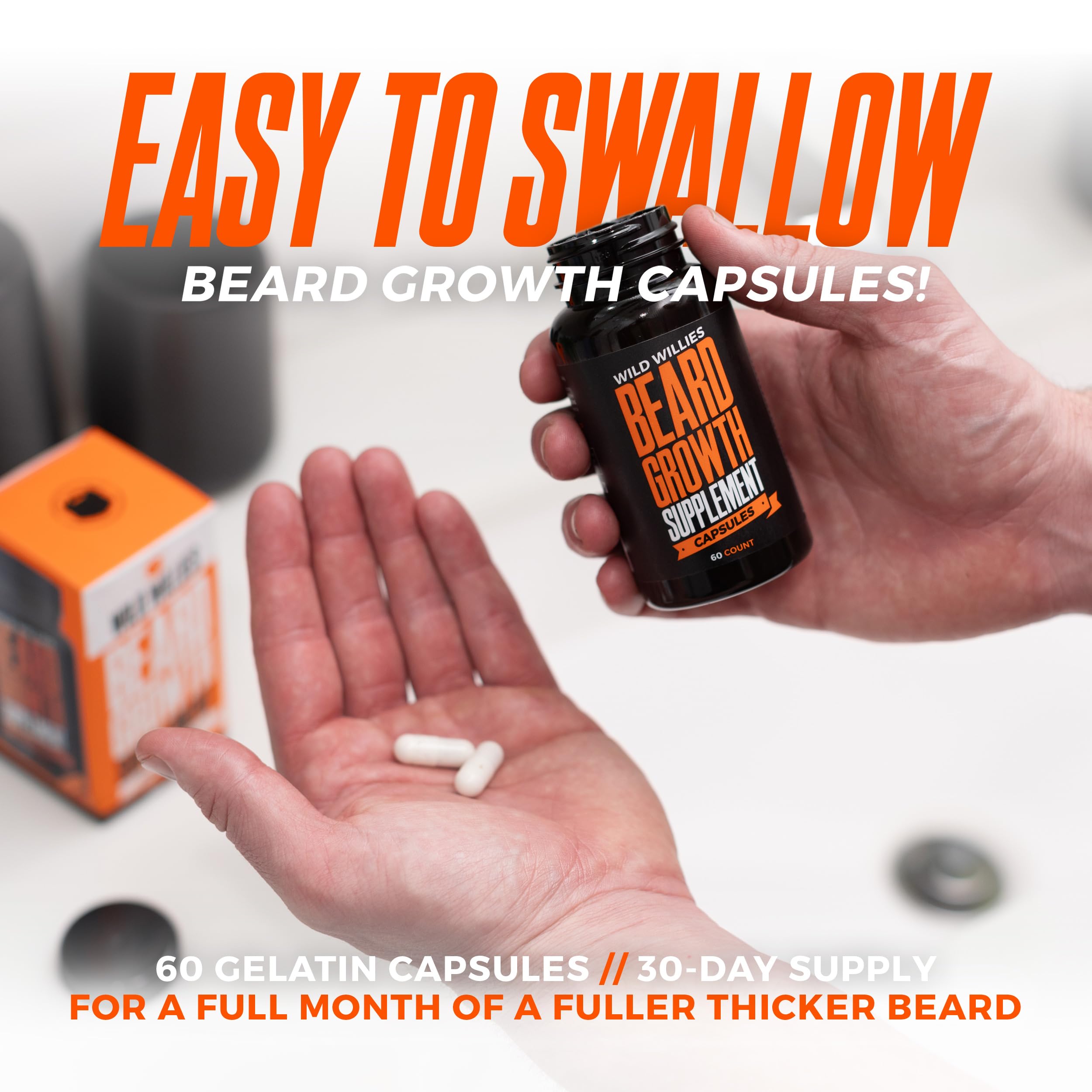 Wild Willies Beard Growth Vitamins Supplement Beard Growth Pills for Fuller & Thicker Beard, Formulated with Biositol Complex & 19 Hair Grooming Nutrients - 60 Capsules