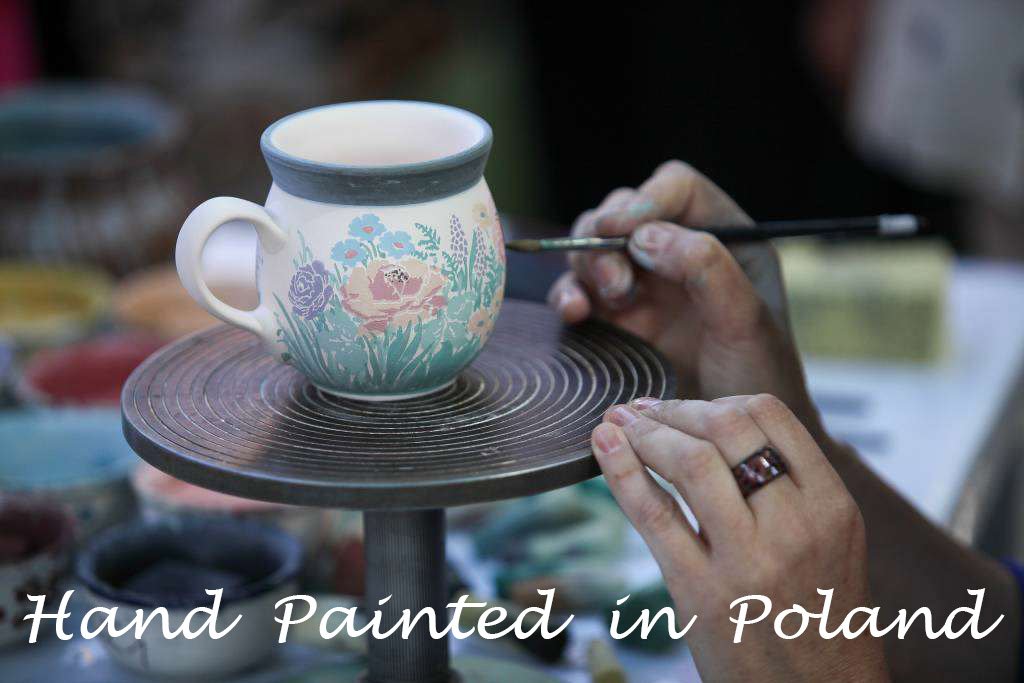 Authentic Polish Pottery 7-inch Bowl made by Ceramika Artystyczna (Blue Fan Flowers Theme) + Certificate of Authenticity