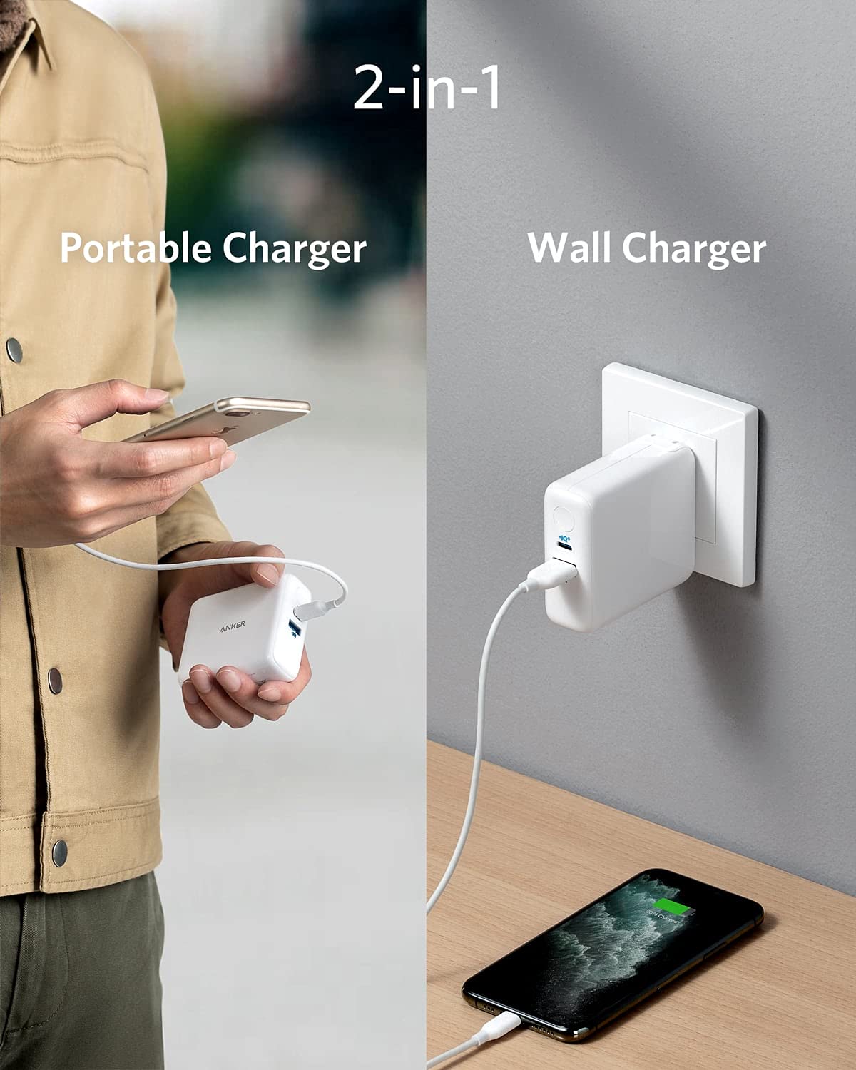 Anker PowerCore Fusion III PIQ 3.0, 18W USB-C Portable Charger 2-in-1 with Power Delivery Wall Charger for iPhone12,12Mini, 11, iPad, Samsung, Pixel and More