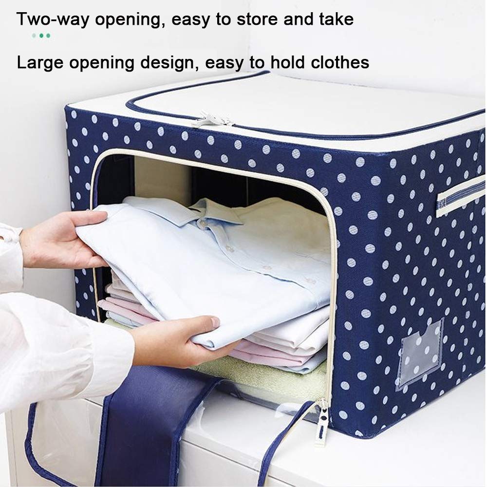 Fei Container Organizer Metal Frame Basket Set with Large Clear Window and Carry Handles for Bedding,Clothes,Closets, Bedrooms (capacity : 66L 2 Pack)