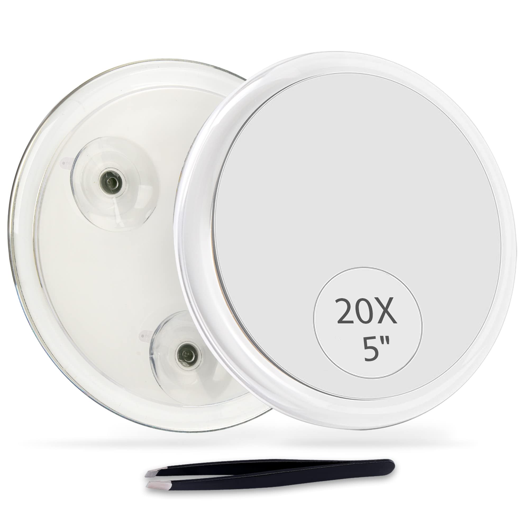 B Beauty Planet 5Inch, 20X Magnifying Mirror with Three Suction Cups, Use for Makeup Application, Tweezing, and Blackhead/Blemish Removal.