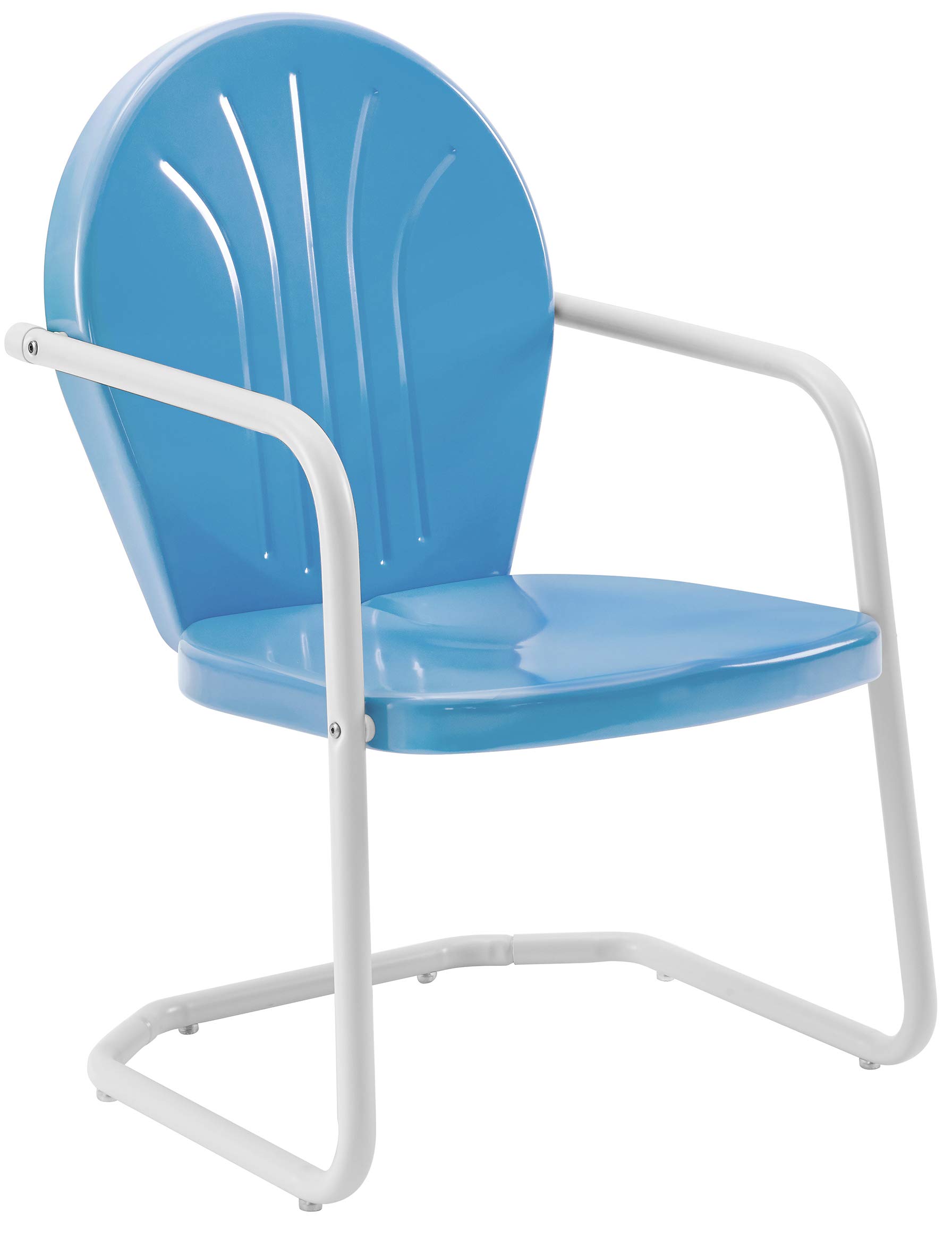 Crosley Furniture Griffith 3-Piece Outdoor Bistro Set, Retro Metal Patio Table and Chairs for Dining, Porch, Sky Blue Gloss and White Satin
